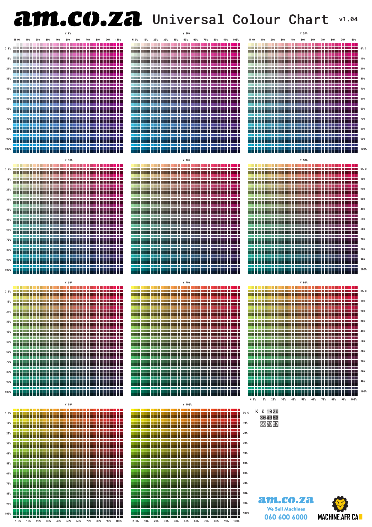This printable universal CMYK colour chart and other (Page 1 / 1) AM.CO.ZA Universal Colour Chart